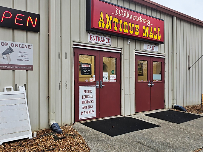 The entrance to Williamsburg Antique Mall - where time travel is possible without needing a DeLorean or flux capacitor!