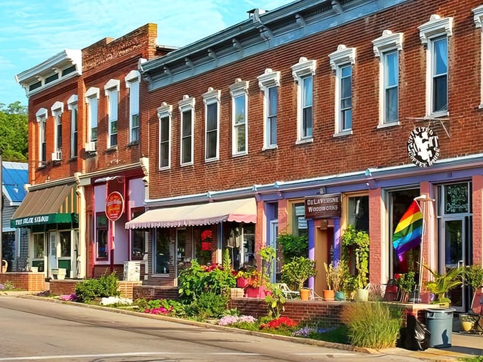 Yellow Springs' colorful storefronts welcome visitors with vibrant charm and small-town character that feels like stepping into a storybook.