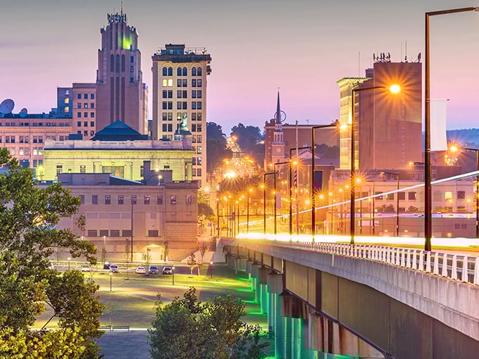 Youngstown's downtown glows like a warm hearth, proving that rust belt cities have golden hearts.