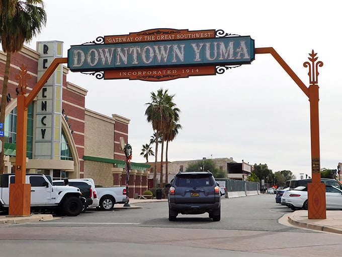Downtown Yuma's welcoming gateway stands proud, promising adventures where your wallet stays as happy as your heart. 
