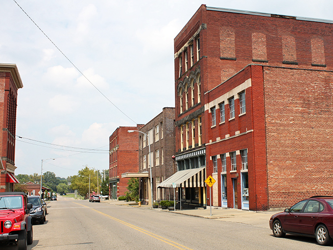 Downtown Zanesville's brick buildings stand like proud sentinels, whispering tales of pottery glory days.