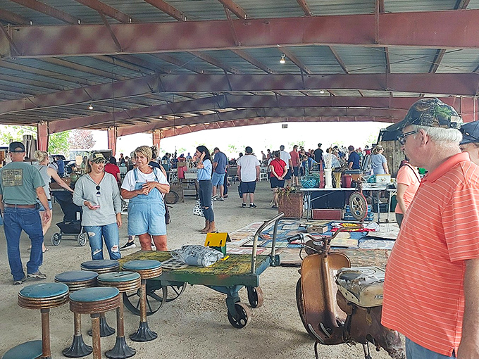 Covered market spaces buzz with excitement as shoppers hunt for vintage gems and forgotten treasures.