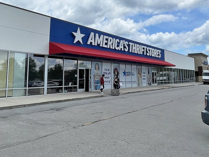 When a thrift store looks this organized from the outside, you know the real magic happens beyond those glass doors.