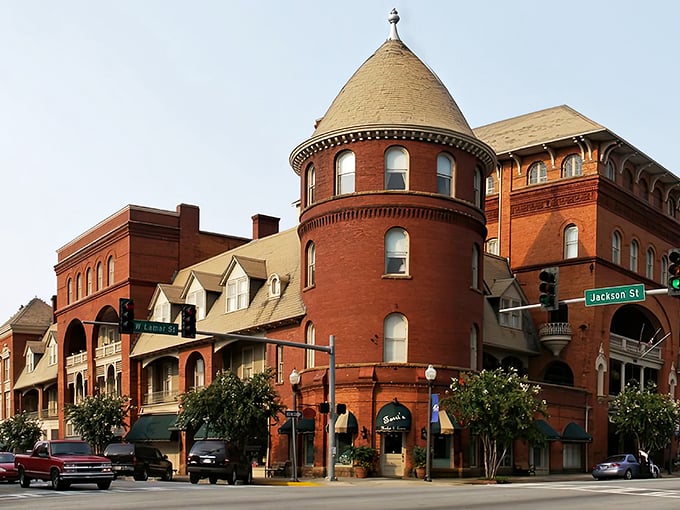 That iconic corner tower catches your eye like a lighthouse guiding ships to small-town treasures.