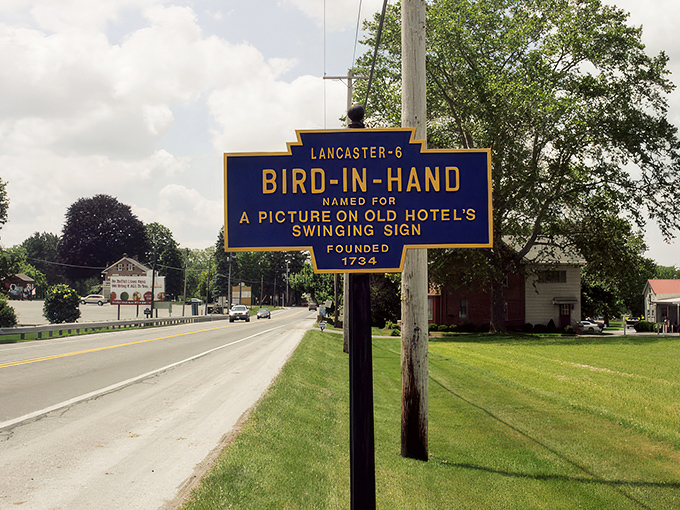 Bird-in-Hand's historic blue marker tells a story older than most Hollywood marriages – founded in 1734!