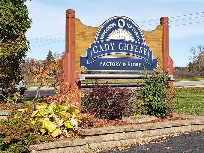 Wisconsin's cheese heritage proudly displayed on this sign &ndash; where tradition meets taste buds.