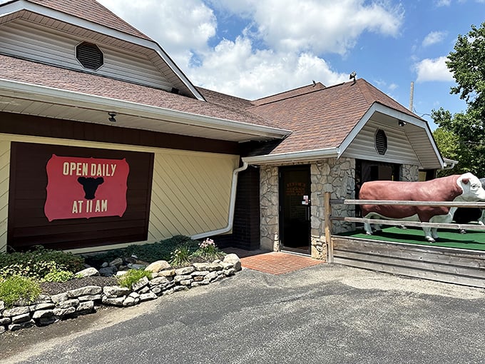 That "Open Daily at 11am" sign might be simple, but it promises serious beef adventures ahead.