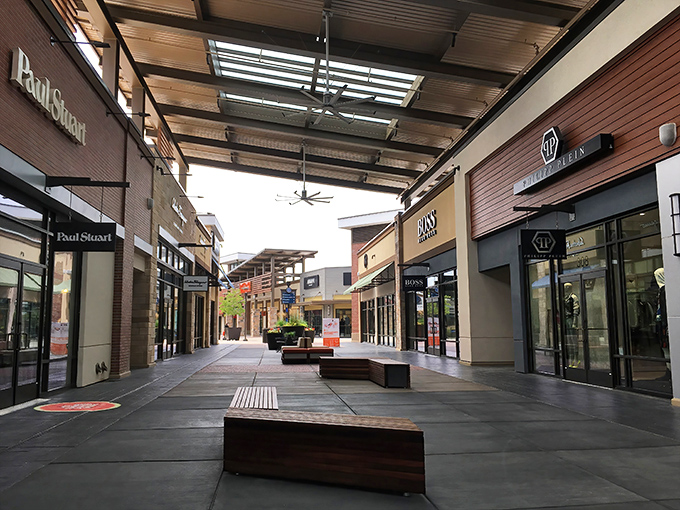 The modern, covered walkways at Clarksburg Premium Outlets house designer brands at non-designer prices. Shopping paradise without weather worries!