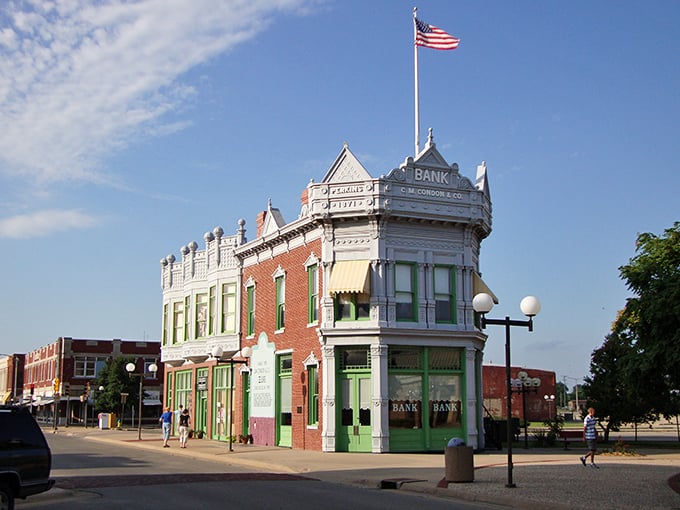 This isn't just a historic bank building&mdash;it's a monument to Coffeyville's affordable charm. The American flag waves proudly over budget-friendly living.