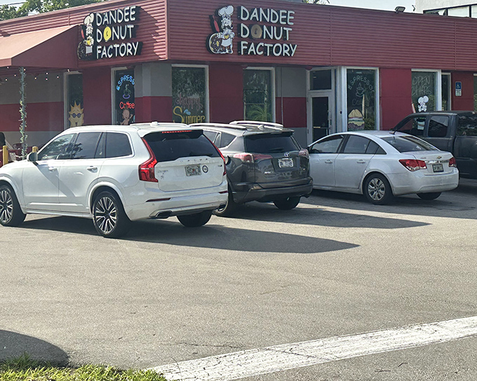 When the parking lot's this full, you know the donuts inside are worth every minute of waiting.