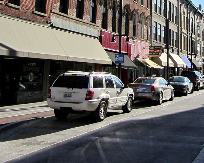 Brick buildings and wide sidewalks create the perfect backdrop for leisurely afternoon strolls and window shopping.