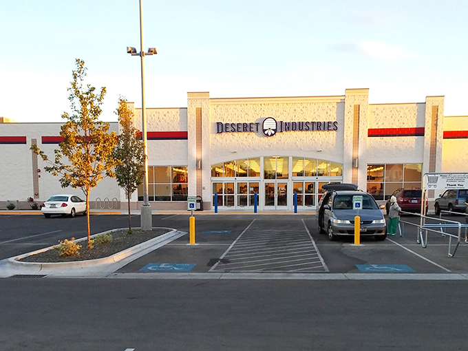 Sunset shopping at Deseret Industries&mdash;where your $35 transforms into a cart full of treasures and tomorrow's family heirlooms.
