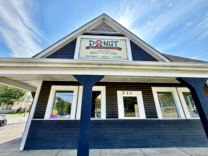 That distinctive triangular roofline houses round perfection - where architectural charm meets sugary bliss in East Nashville.