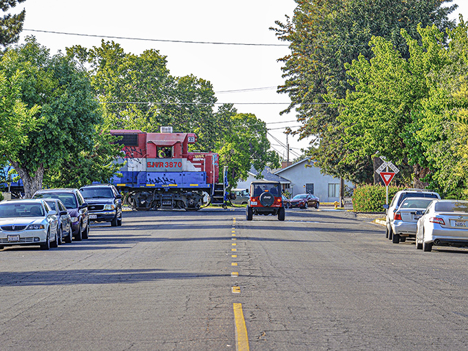 When the train rolls through town, it's like dinner theater - except the show is free!