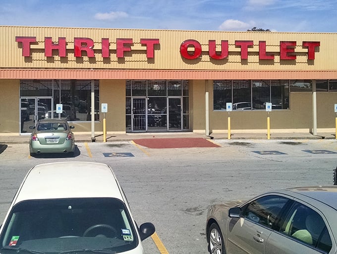 The red letters spell out bargain hunter's paradise where yesterday's castoffs become today's perfect finds.