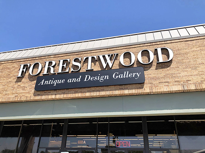 Forestwood's elegant signage promises an adventure through time. This isn't just shopping—it's time travel with price tags!
