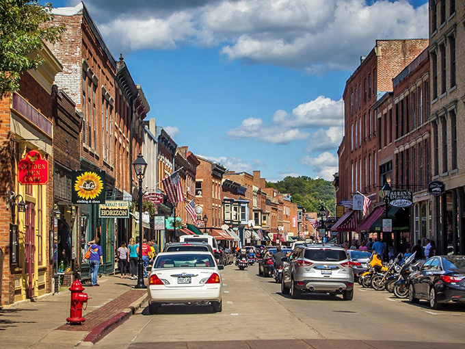 Galena's Main Street&mdash;where history and shopping collide under skies so blue they'd make Sinatra jealous. No rush hour here, just the sweet pace of discovery.