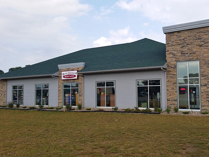 Clean lines and professional signage hint at organized aisles filled with secondhand surprises waiting within.