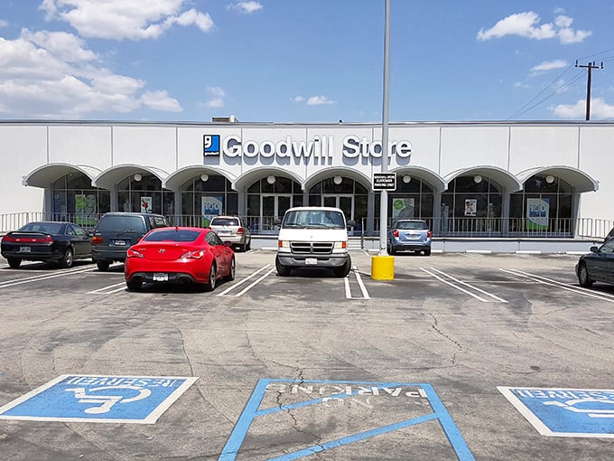 Those arched entrances welcome thrift shoppers like golden arches welcome hungry travelers - pure retail therapy awaits.