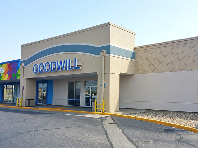 Goodwill's welcoming storefront promises adventures in thrifting. Behind those doors, someone's castoffs are about to become your conversation pieces.