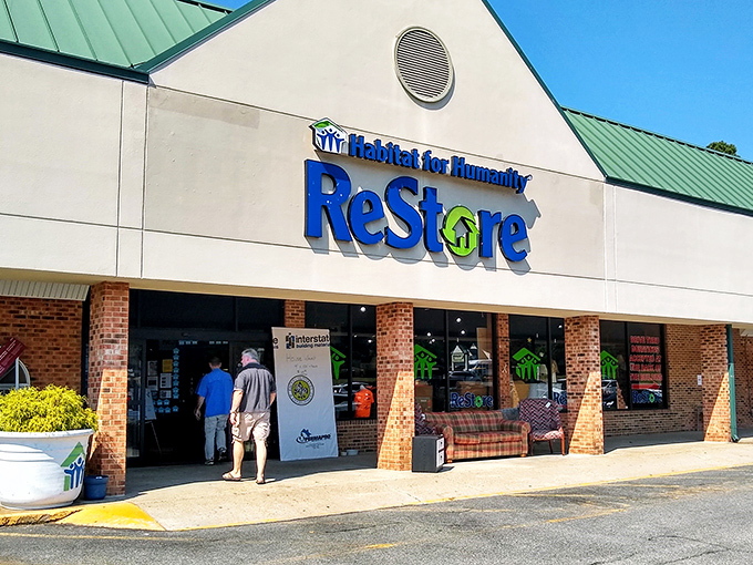 Welcome to the mothership of bargain hunting! This Habitat ReStore entrance has witnessed countless treasure seekers embarking on their quests.