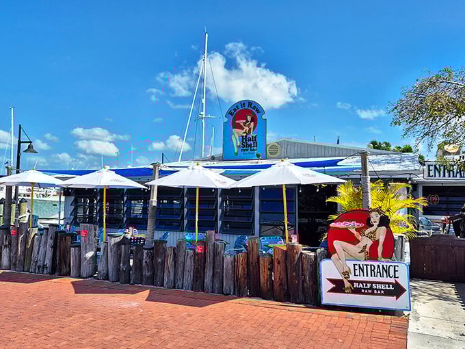Paradise found! Half Shell's waterfront entrance promises the freshest seafood with a side of that laid-back Keys attitude.