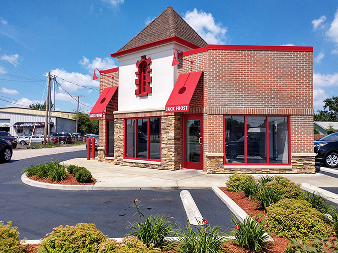 That red trim isn't just decoration &ndash; it's a beacon guiding donut lovers to their happy place in Cleveland.