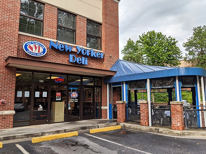 That bright blue "NY" sign is like a bat signal for sandwich lovers. Jack's outdoor seating area practically whispers, "Hey, take a load off and enjoy a proper deli sandwich."