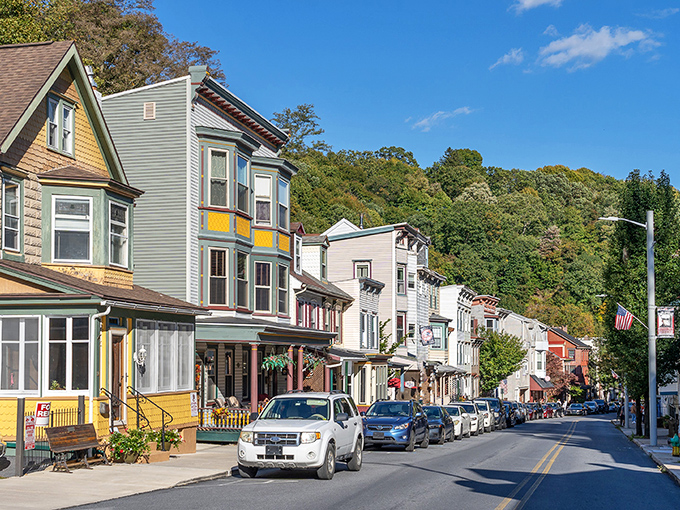 Pastel-painted homes line Jim Thorpe's streets, creating a neighborhood that looks like it was designed by the world's happiest architect.