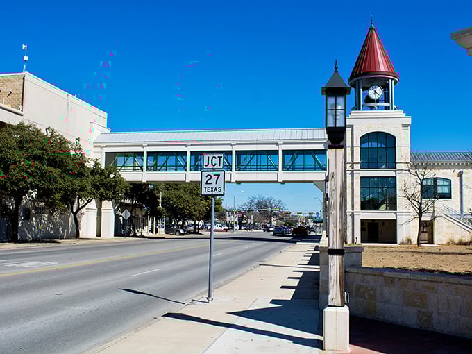 That charming clock tower stands like a friendly sentinel, watching over a community where handshakes still mean something.