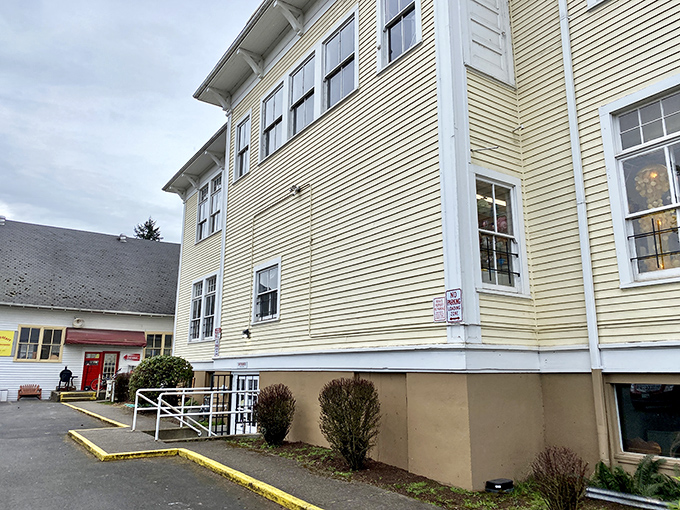 Three floors of vintage wonders await inside this sunny yellow schoolhouse. Who knew detention could turn into such a delightful destination?