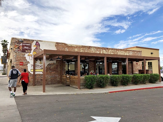 That classic brick exterior promises comfort food magic waiting inside for hungry souls.