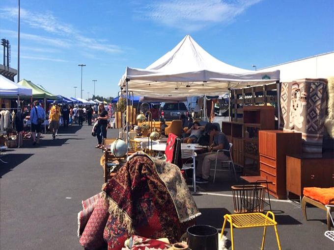 Rows of colorful tents stretch across the market, where every booth promises a new adventure in bargain hunting.