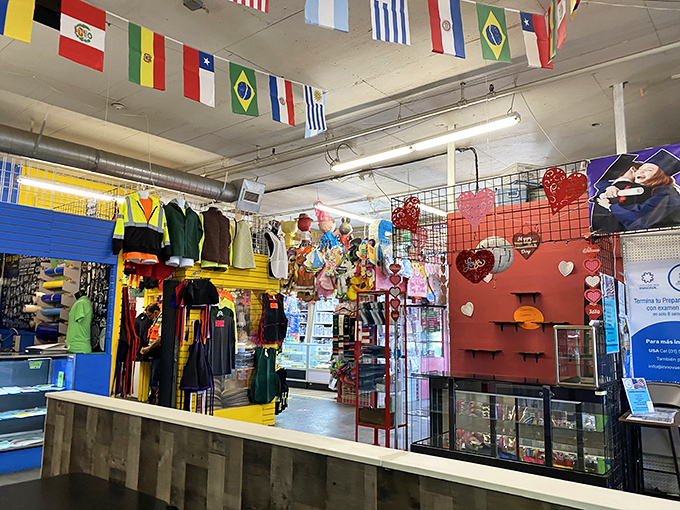 International flags overhead remind you that great finds know no borders in this shopper's paradise.