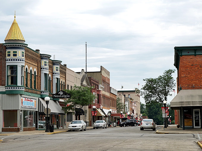 Turrets, brickwork, and mom-and-pop storefronts&mdash;Main Street America with a little fairy-tale tower flair.