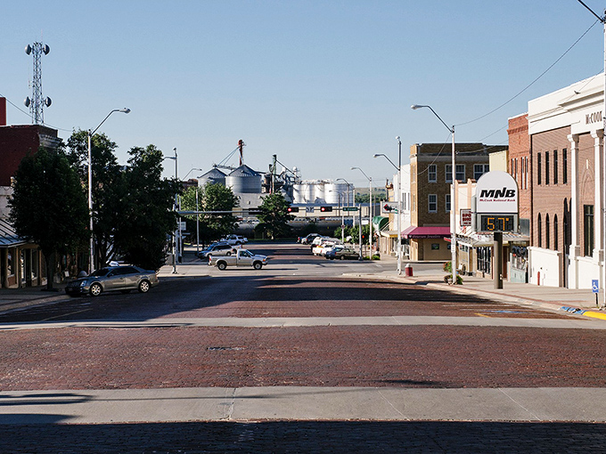 The view down Main Street in McCook reveals grain elevators in the distance &ndash; a reminder that affordable small-town living comes with authentic Nebraska character.