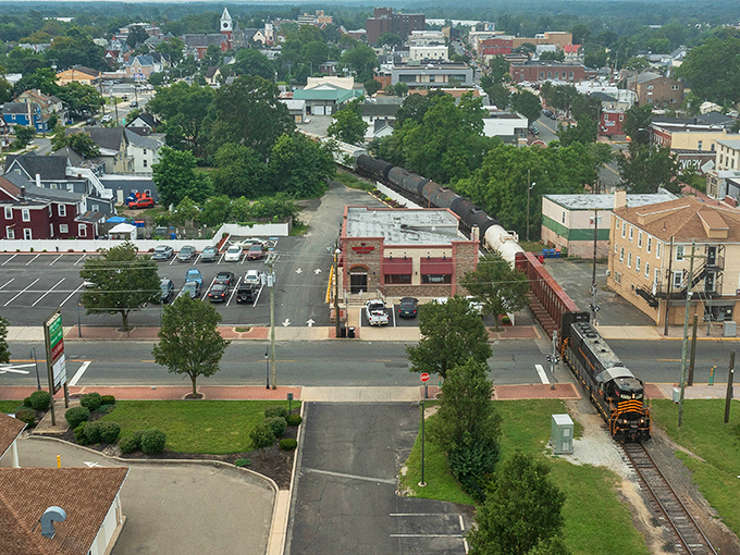 A bird's-eye view of Millville reveals its secret weapon: a walkable downtown where your Social Security check stretches like saltwater taffy.
