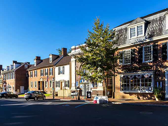 New Castle's tree-lined streets and classic architecture create a postcard-perfect scene from America's early days.