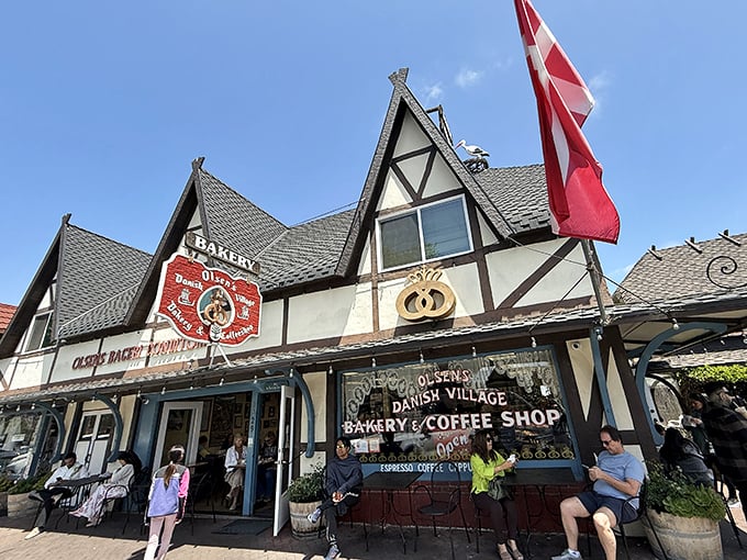 When Danish flags flutter this proudly, you know the aebleskiver inside are worth the pilgrimage.