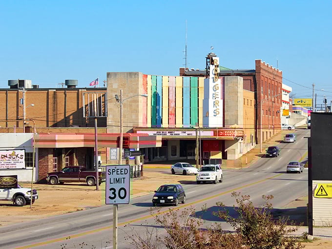 The Rodgers Theatre stands tall, reminding us when downtowns were the heart of every community's social life. 