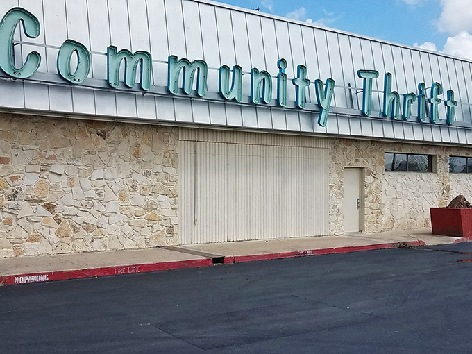 Stone facade meets vintage signage &ndash; this thrift paradise has been turning one person's castoffs into another's treasures for years.