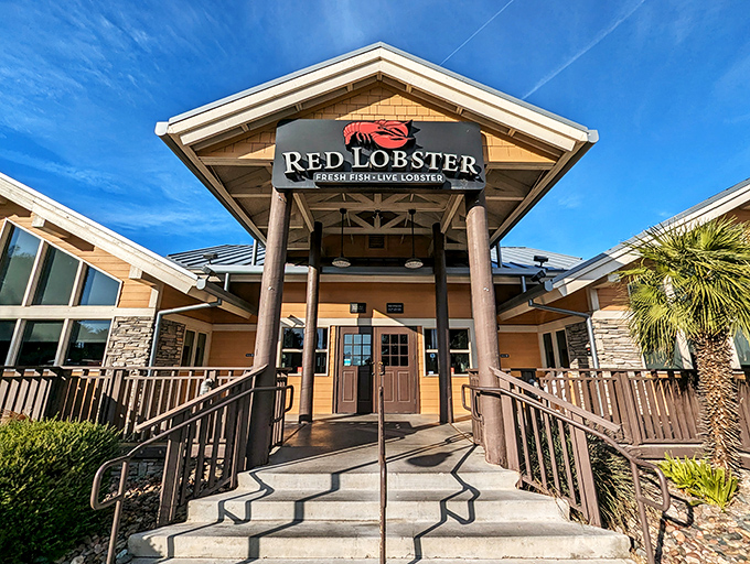 That red lobster logo beckoned us like a lighthouse beacon, promising warm biscuits and butter-dipped adventures.