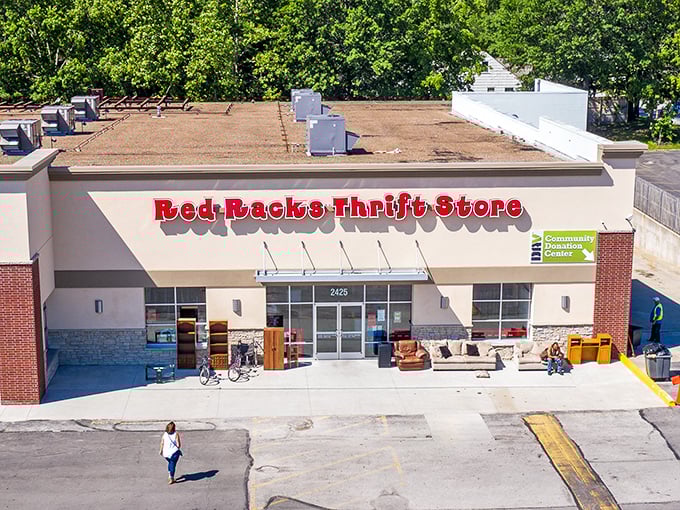 From above, this thrift paradise sprawls like a clothing lover's dream come true.