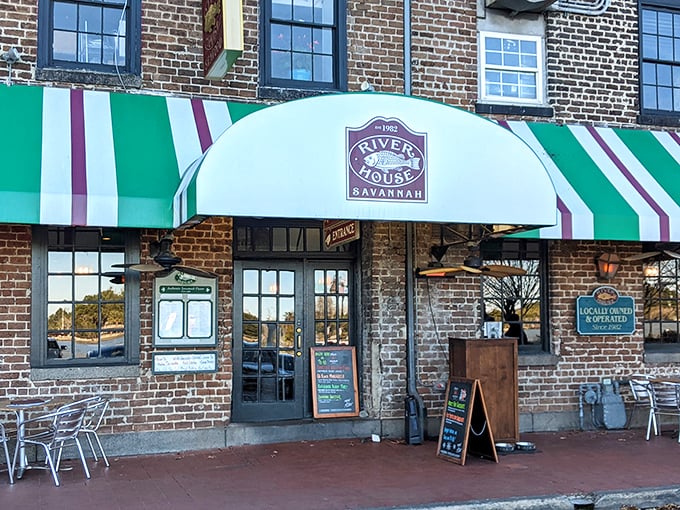 River House's brick facade whispers tales of countless perfect meals shared along Savannah's charming waterfront.