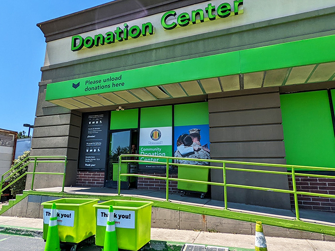 When even the donation bins look this organized, you know the treasures inside are worth the trip.