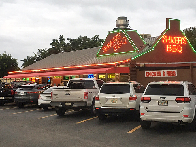 Log cabin on the outside, smoky paradise on the inside. The packed parking lot tells you everything you need to know.