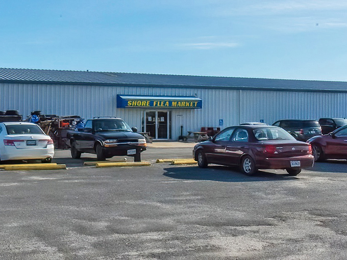 A no-frills exterior hides a world of treasures inside &ndash; Shore Flea Market's parking lot fills up early on weekends!