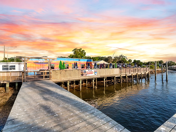 Sunset dining perfection! This waterfront deck is where memories are made and seafood dreams come true.