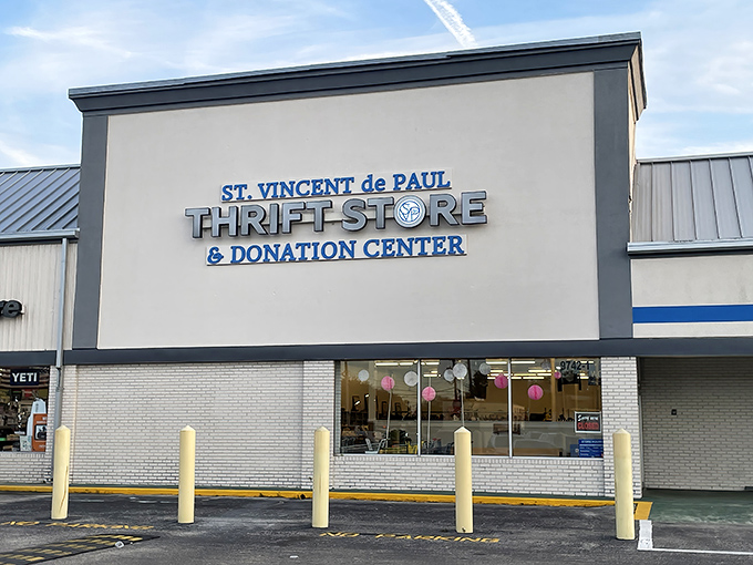 Blue signage beckons thrift enthusiasts to this Jacksonville gem. Where yesterday's luxuries become today's affordable finds.