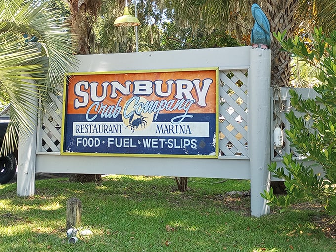 When the sign promises "Food, Fuel, Wet Slips," you know you've found authentic coastal charm.